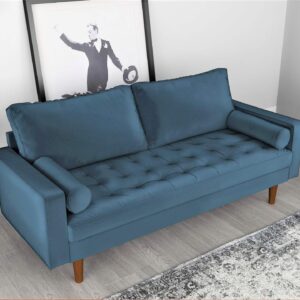 Container Furniture Direct S5456 Mid Century Modern Velvet Upholstered Tufted Living Room Sofa, 69.68", Prussian Blue