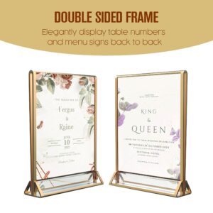 Acrylic Sign Holder 5x7, Wedding Table Numbers, Gold Picture Frame, Sign Holders, 5" x 7", 6 Pack, 2 Sided Frames, Lucite, Menu Holder Display, Vertical Photo Stand for Centerpieces, Card, Flyer, Art