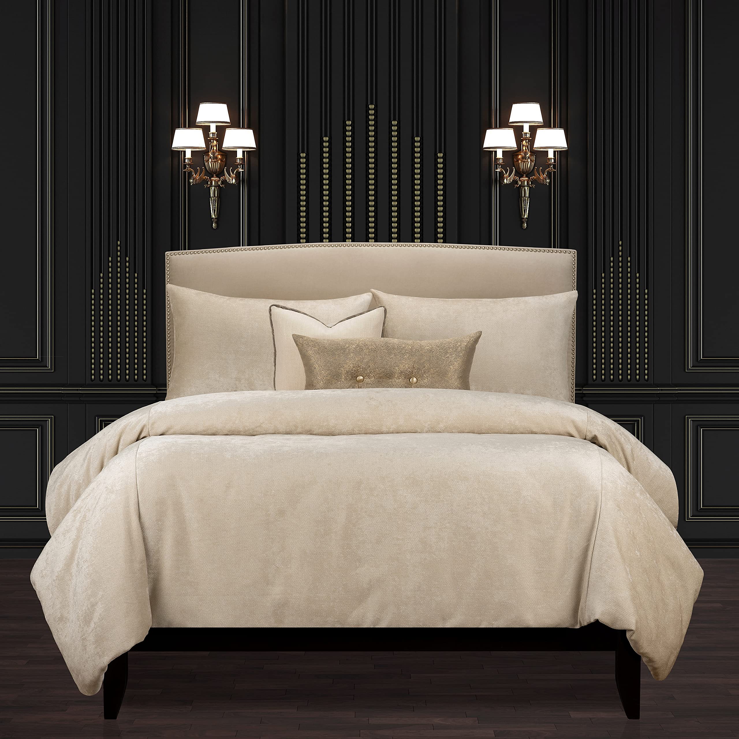 Overstock F Scott Fitzgerald Rhythm and Rhyme Cream Luxury Duvet Cover and Insert Set King 6 Piece