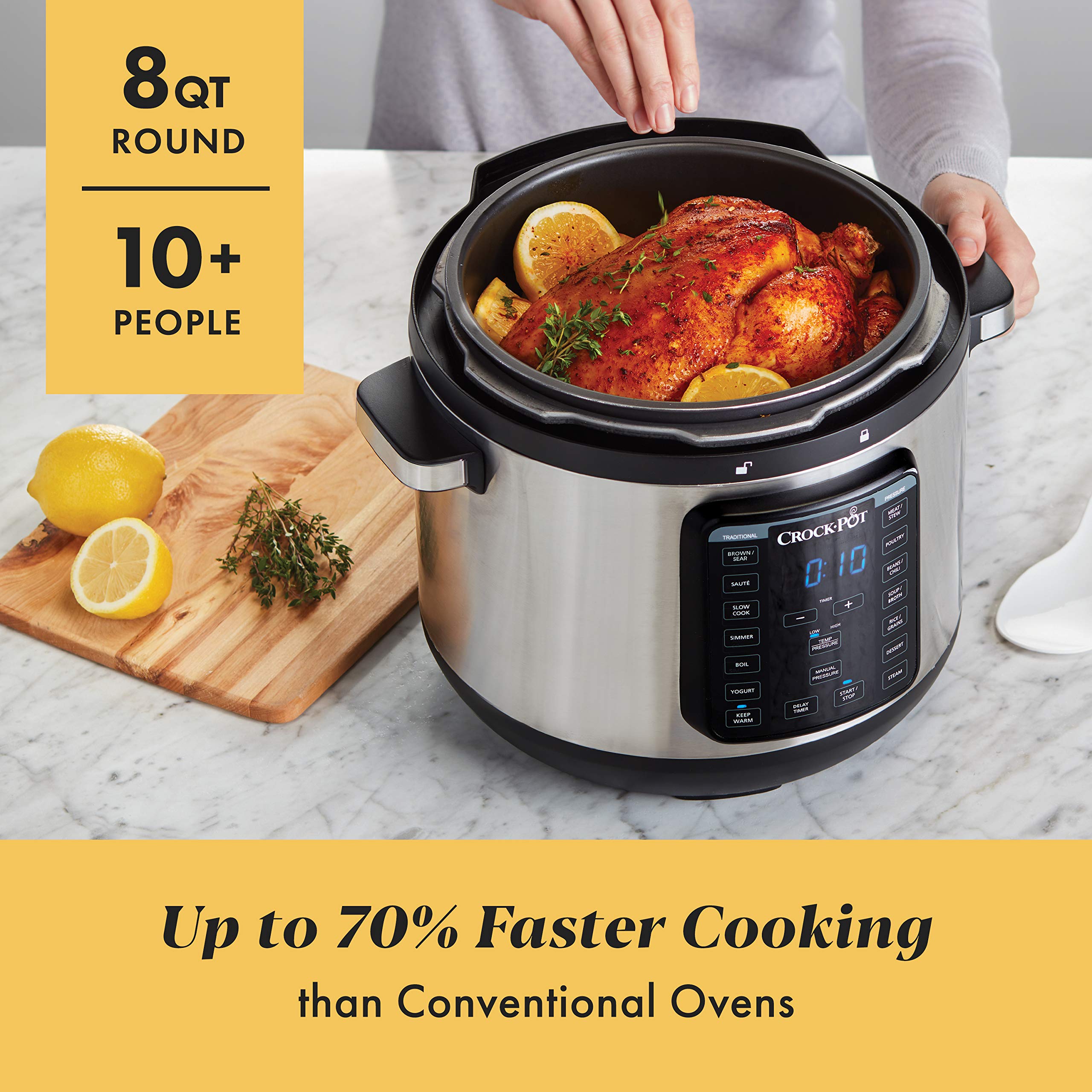 Crock-Pot 8-Quart Multi-Use XL Express Crock Programmable Slow Cooker and Pressure Cooker with Manual Pressure, Boil & Simmer, Stainless Steel