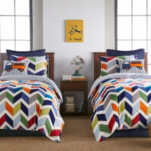 Levtex Home - Dominik Duvet Cover Set - Full/Queen Duvet Cover + Two Standard Pillow Cases - Striped - Red, Green, Blue, Orange - Duvet Cover (90 x 94in.) and Pillow Case (26 x 20in.) - Cotton