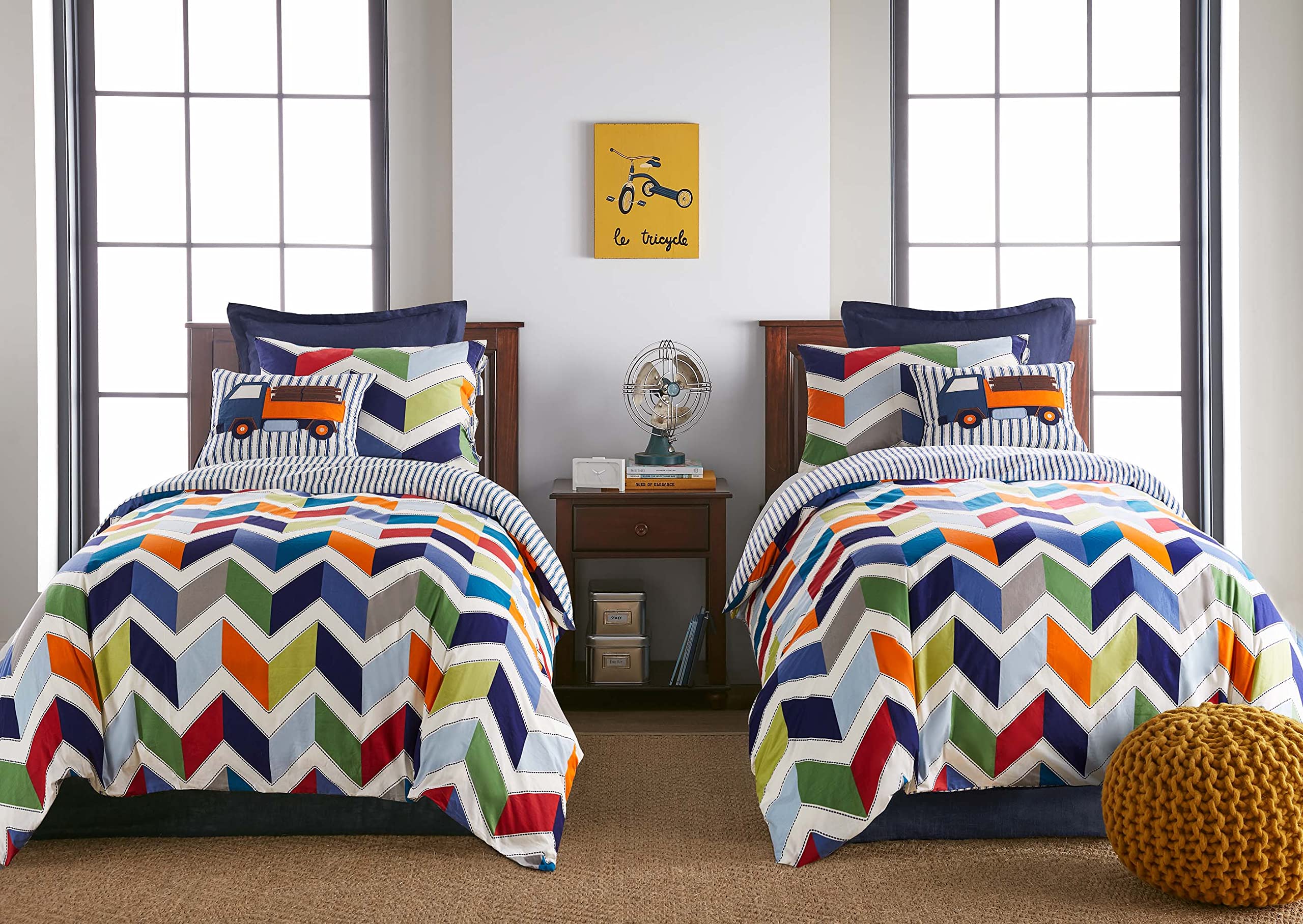 Levtex Home - Dominik Duvet Cover Set - Full/Queen Duvet Cover + Two Standard Pillow Cases - Striped - Red, Green, Blue, Orange - Duvet Cover (90 x 94in.) and Pillow Case (26 x 20in.) - Cotton