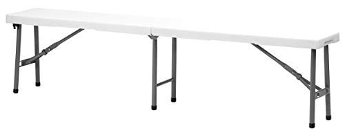 Ontario Furniture- White Plastic Folding Portable Bench for Indoor, Outdoor Picnic Bench, 6 (6 Feet (3 Legged))