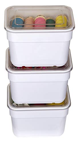 ArtBin 6970AG Bins with Lids 3-Pack, [3] Small Art & Craft Organizer Boxes, White with Clear Lids