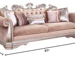 Acme Northville Sofa with 5 Pillows in Velvetand Antique Silver