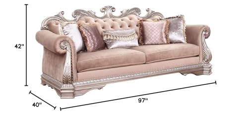 Acme Northville Sofa with 5 Pillows in Velvetand Antique Silver