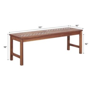 Walker Edison 3 Person Outdoor Patio Chevron Wood Dining Bench All Weather Backyard Conversation Garden Poolside Balcony, 53 Inch, Brown