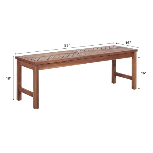 Walker Edison 3 Person Outdoor Patio Chevron Wood Dining Bench All Weather Backyard Conversation Garden Poolside Balcony, 53 Inch, Brown