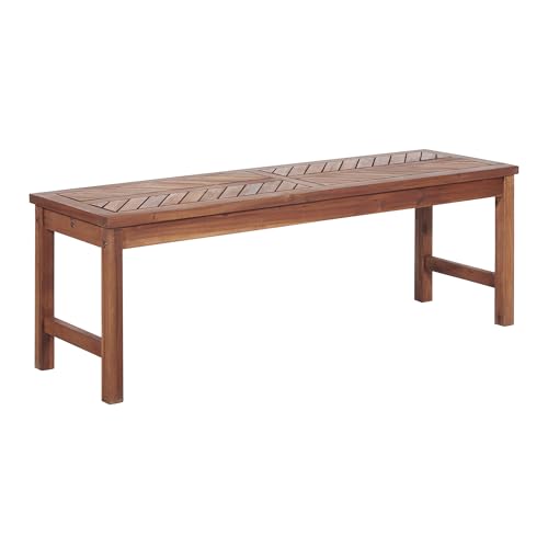 Walker Edison 3 Person Outdoor Patio Chevron Wood Dining Bench All Weather Backyard Conversation Garden Poolside Balcony, 53 Inch, Brown