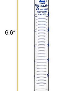 EISCO Graduated Cylinder, 25ml - Class A Tolerance ±0.25ml - Round Base - Blue Graduations - Borosilicate 3.3 Glass