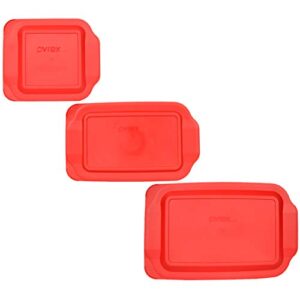 pyrex (1) 222-pc 2qt red lid, (1) 232-pc 2qt red lid, (1) 233-pc 3qt red lid made in the usa