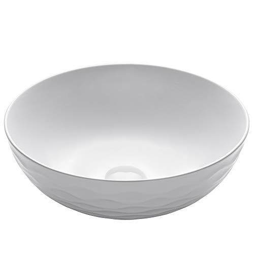 KRAUS Viva™ Round White Porcelain Ceramic Vessel Bathroom Sink, 16 1/2 in. D x 5 1/2 in. H, KCV-200GWH