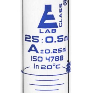 EISCO Graduated Cylinder, 25ml - Class A Tolerance ±0.25ml - Round Base - Blue Graduations - Borosilicate 3.3 Glass