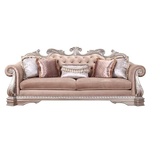 Acme Northville Sofa with 5 Pillows in Velvetand Antique Silver