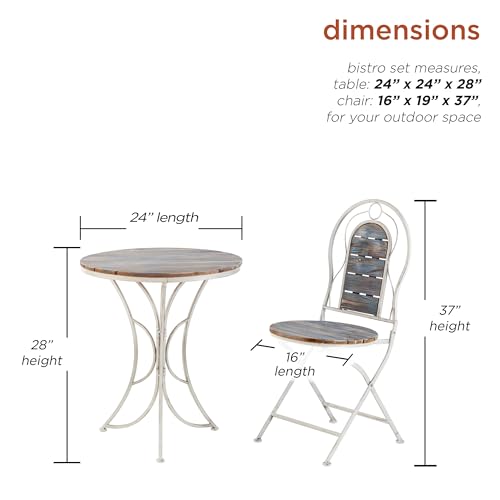 Alpine Corporation Indoor/Outdoor 3-Piece Wood and Metal Bistro Set Table and Folding Chairs Patio Seating