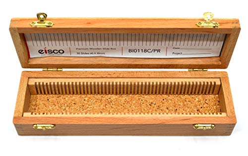 EISCO Wooden Slide Box for Size 45mm x 30mm Slides, Holds 50 Slides, Double Clasp Lid Labs