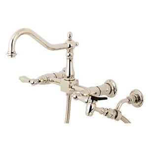 kingston brass ks1246albs heritage bridge kitchen faucet, polished nickel