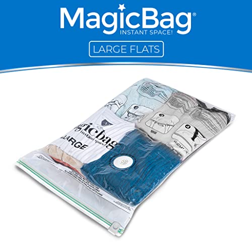 MagicBag Smart Design Instant Space Saver Storage - Flat Large - Set of 6 Bags Total - Airtight Double Zipper - Vacuum Seal - Clothing, Pillows - Home Organization