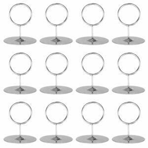 12-pack of 2.25" table number holder, menu, and place card stands | tabletop stainless steel ring-clip card markers & photo holder for restaurants, weddings, banquets, home usage, and parties