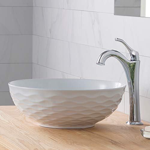 KRAUS Viva™ Round White Porcelain Ceramic Vessel Bathroom Sink, 16 1/2 in. D x 5 1/2 in. H, KCV-200GWH