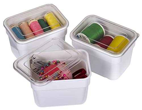 ArtBin 6970AG Bins with Lids 3-Pack, [3] Small Art & Craft Organizer Boxes, White with Clear Lids