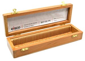 eisco wooden slide box for size 45mm x 30mm slides, holds 50 slides, double clasp lid labs