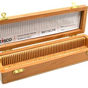 EISCO Wooden Slide Box for Size 45mm x 30mm Slides, Holds 50 Slides, Double Clasp Lid Labs