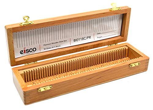 EISCO Wooden Slide Box for Size 45mm x 30mm Slides, Holds 50 Slides, Double Clasp Lid Labs