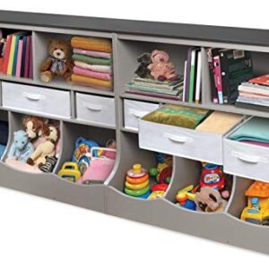 Badger Basket Combo Bin Toy Storage Unit and Book Shelf for Kids with 3 Baskets - Woodgrain/Gray