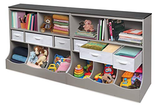 Badger Basket Combo Bin Toy Storage Unit and Book Shelf for Kids with 3 Baskets - Woodgrain/Gray