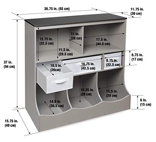 Badger Basket Combo Bin Toy Storage Unit and Book Shelf for Kids with 3 Baskets - Woodgrain/Gray