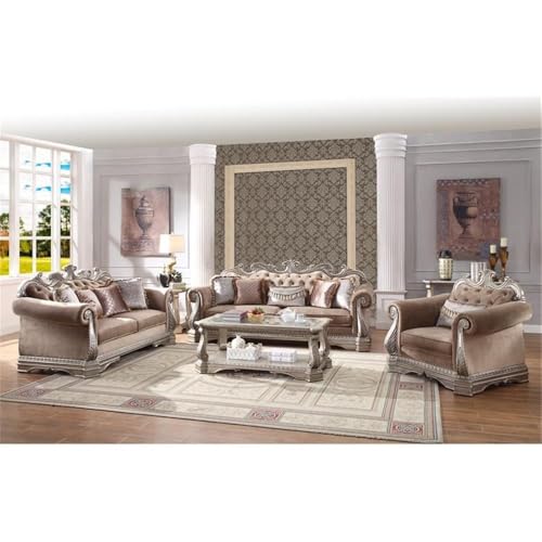 Acme Northville Sofa with 5 Pillows in Velvetand Antique Silver