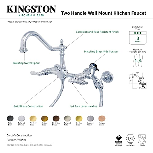 Kingston Brass KS1246ALBS Heritage Bridge Kitchen Faucet, Polished Nickel