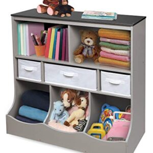 Badger Basket Combo Bin Toy Storage Unit and Book Shelf for Kids with 3 Baskets - Woodgrain/Gray