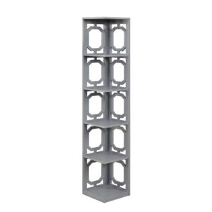 convenience concepts omega 5 tier corner bookcase, gray