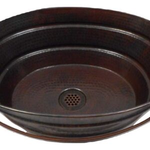 16" x 12" Rustic Oval Copper BUCKET Vessel Bath Sink with 19-Hole Grid Drain by SimplyCopper