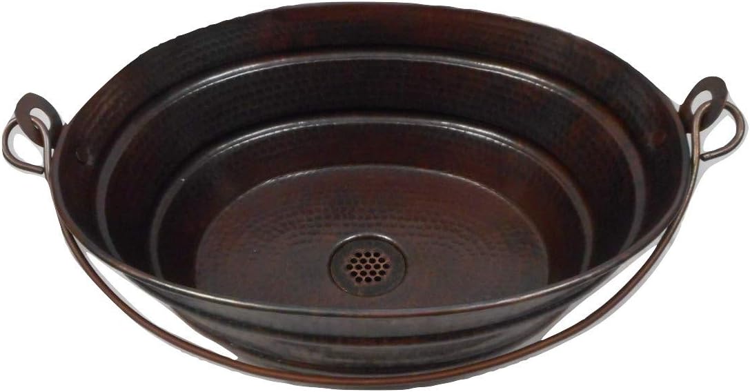 16" x 12" Rustic Oval Copper BUCKET Vessel Bath Sink with 19-Hole Grid Drain by SimplyCopper