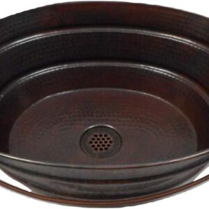 16" x 12" Rustic Oval Copper BUCKET Vessel Bath Sink with 19-Hole Grid Drain by SimplyCopper