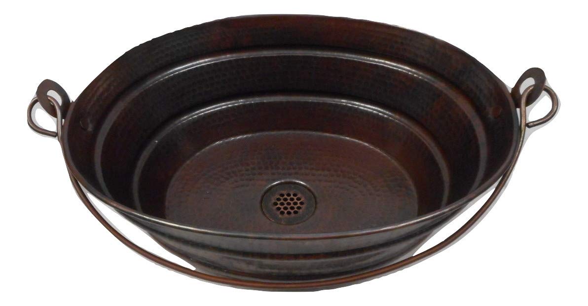 16" x 12" Rustic Oval Copper BUCKET Vessel Bath Sink with 19-Hole Grid Drain by SimplyCopper