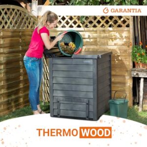 Garantia Thermo-Wood Polypropylene 600L Compost Bin, Outdoor Composting Bins, Square, 31.5x31.5x39.4 inches, 45.2 pounds, 2 Years Warranty, Made in France