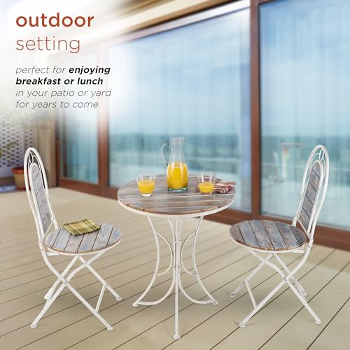 Alpine Corporation Indoor/Outdoor 3-Piece Wood and Metal Bistro Set Table and Folding Chairs Patio Seating