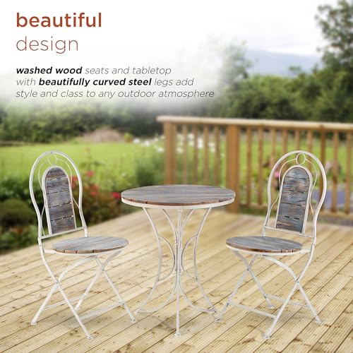 Alpine Corporation Indoor/Outdoor 3-Piece Wood and Metal Bistro Set Table and Folding Chairs Patio Seating