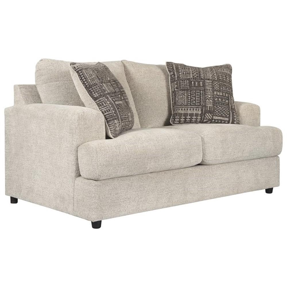 Signature Design by Ashley Soletren Contemporary Chenille Loveseat with 2 Accent Pillows, Off-White