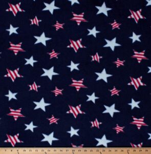 fleece patriotic stars red and white on blue usa united states of america independence day fourth of july fleece fabric print by the yard