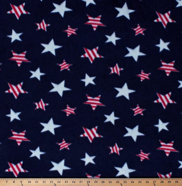 Fleece Patriotic Stars Red and White on Blue USA United States of America Independence Day Fourth of July Fleece Fabric Print by The Yard