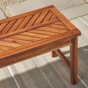 Walker Edison 3 Person Outdoor Patio Chevron Wood Dining Bench All Weather Backyard Conversation Garden Poolside Balcony, 53 Inch, Brown