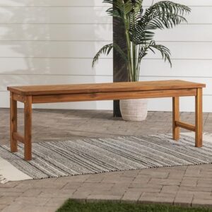 Walker Edison 3 Person Outdoor Patio Chevron Wood Dining Bench All Weather Backyard Conversation Garden Poolside Balcony, 53 Inch, Brown