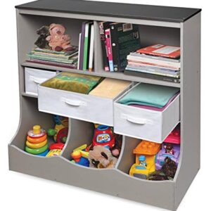 Badger Basket Combo Bin Toy Storage Unit and Book Shelf for Kids with 3 Baskets - Woodgrain/Gray