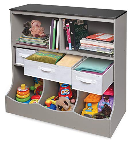 Badger Basket Combo Bin Toy Storage Unit and Book Shelf for Kids with 3 Baskets - Woodgrain/Gray