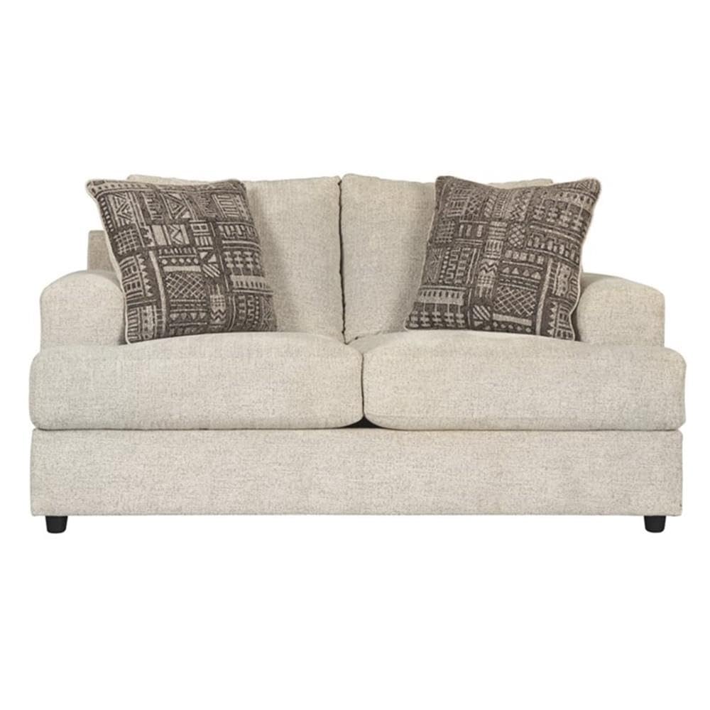 Signature Design by Ashley Soletren Contemporary Chenille Loveseat with 2 Accent Pillows, Off-White